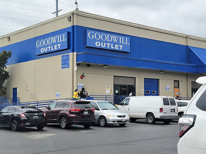 The Goodwill Outlet's no-frills approach means more savings passed on to you. That line of cars suggests the secret is definitely out.