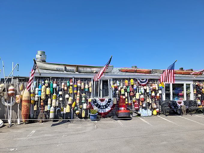 The weathered wood exterior of Sesuit Harbor Cafe tells stories of countless summer feasts. Where seafood memories are made against a backdrop of bobbing boats.