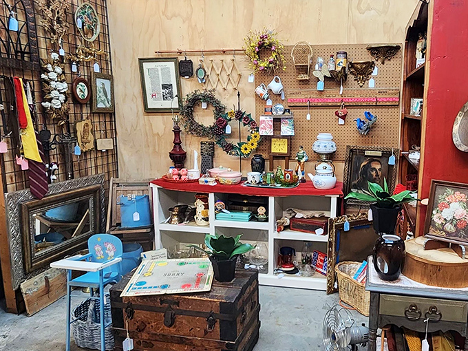 Every booth tells a story&mdash;this one's filled with wreaths, frames, and memories waiting to be adopted.