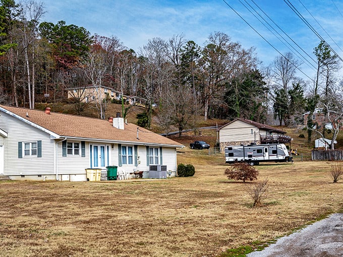 These modest homes nestle into the hillside like they grew there naturally, RV and all. 