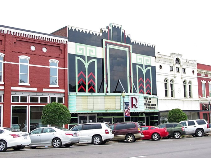 This classic theater marquee stands as Talladega's entertainment beacon, where community gathered long before streaming services existed at all.