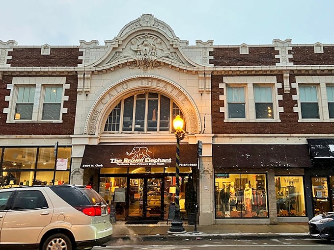 Evening lights illuminate a neighborhood gem where vintage meets contemporary in perfect shopping harmony.