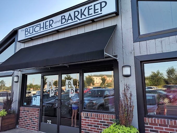 Clean lines and clear purpose&mdash;The Butcher and Barkeep's entrance promises a no-nonsense approach to seriously good food.