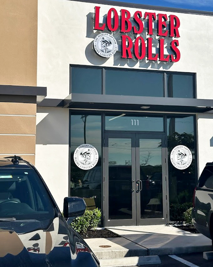 Bold red lettering announces serious lobster business &ndash; no false advertising in sight.