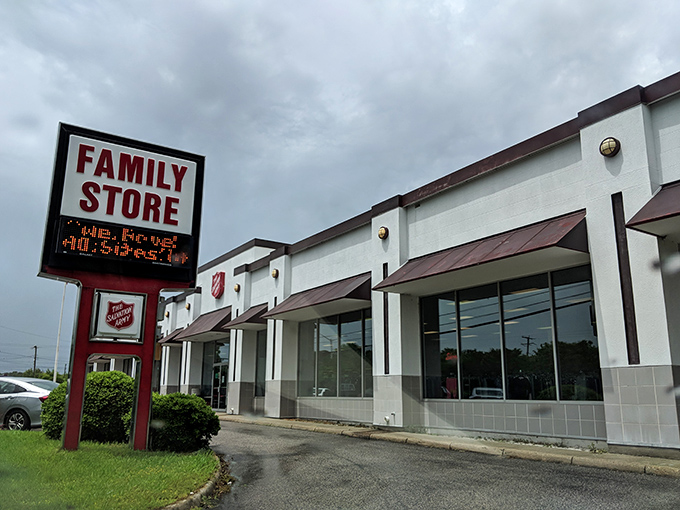 Family-friendly finds! The Salvation Army's commanding sign and cheerful storefront promise a "Keep Calm" shopping experience with purpose.