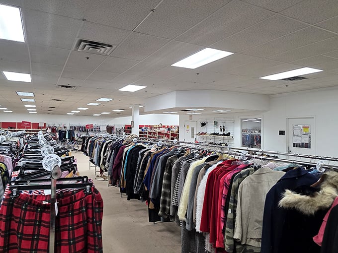 Inside this Salvation Army store, neatly arranged clothing racks create a department store feel without the department store prices.