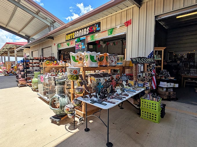 Artesan&iacute;as galore! This vibrant stall at Traders Village San Antonio showcases handcrafted treasures from south of the border.