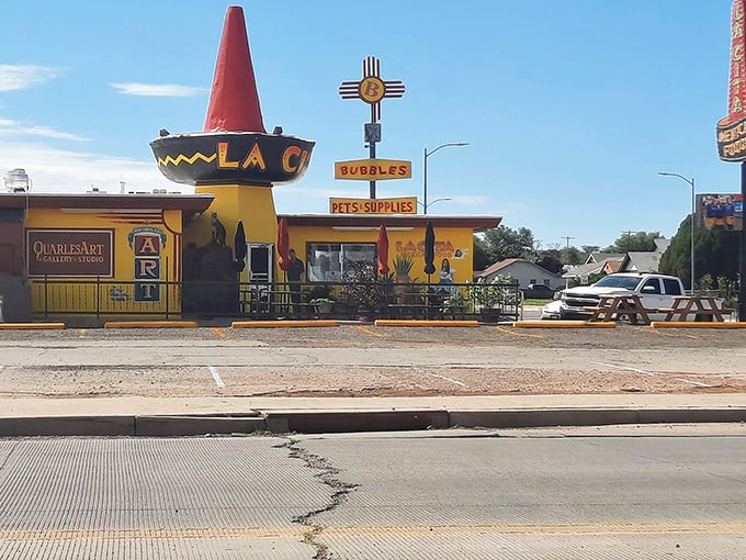 Tucumcari's iconic roadside charm! The giant red sombrero and Zia symbol scream "Welcome to New Mexico" louder than any billboard could.