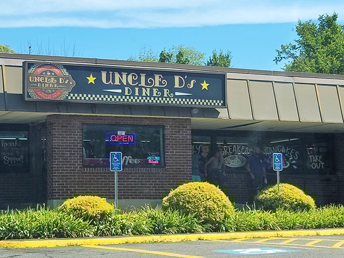Those yellow bushes outside Uncle D's are like nature's way of highlighting the entrance to breakfast paradise.