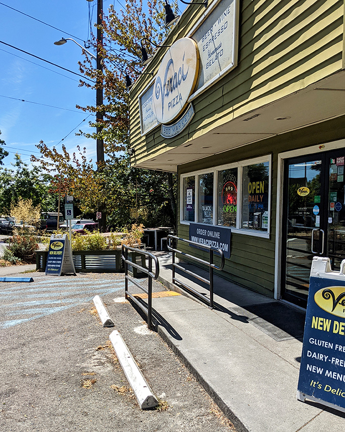 Accessibility ramp leads to pizza paradise at Veraci. Good pizza should be available to everyone!