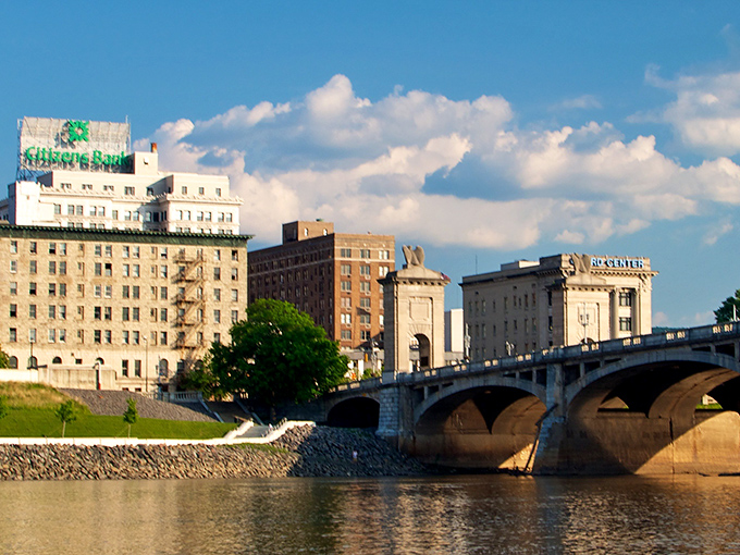 The iconic Citizens Bank building stands tall over Wilkes-Barre's skyline, a testament to the city's rich history and affordable living.