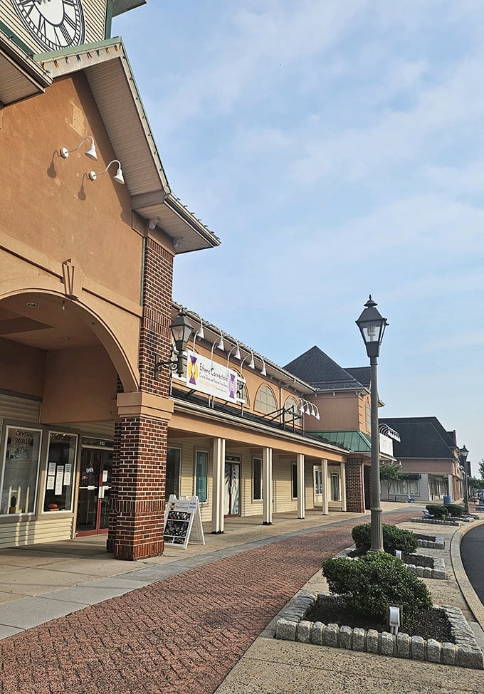 Vintage lampposts and brick walkways give The Outlet Shoppes at Gettysburg a charming historical vibe that Lincoln himself might have appreciated.