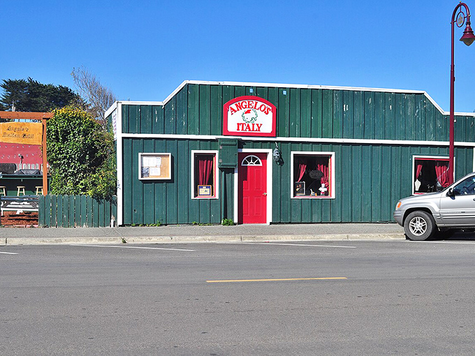 Angelo's Italy brings a splash of Mediterranean warmth to the Oregon coast—that red door practically whispers "come in for pasta" on foggy afternoons.