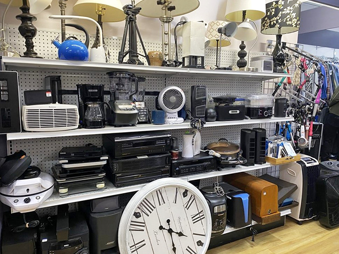 The electronics section&mdash;where vintage stereo equipment and modern gadgets coexist in a technological time warp that would make any tinkerer's heart skip a beat.