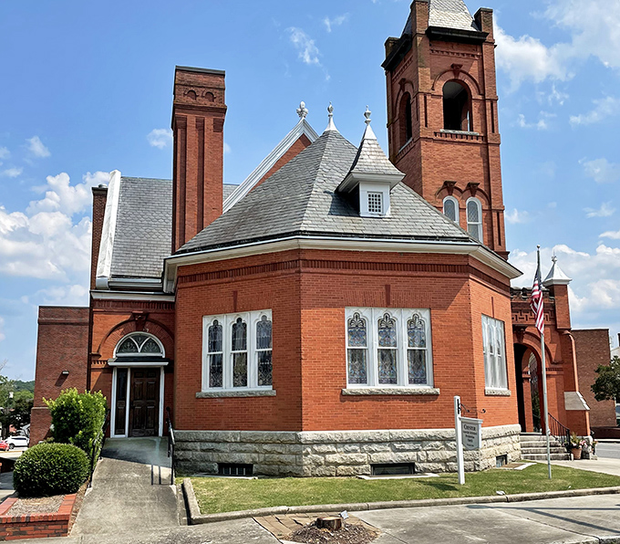 Associate Reformed Presbyterian Church: Brick towers reaching skyward since the 1800s. Those stained glass windows have been filtering sunlight into sacred patterns for generations.