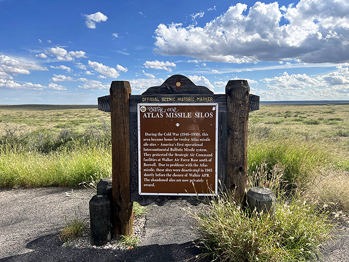 History stands sentinel in the desert. This marker reminds us that before alien conspiracies, Roswell played a serious role in Cold War security.
