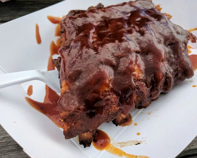 Baby back ribs glistening with sauce so good you'll want to frame the empty plate as a souvenir.