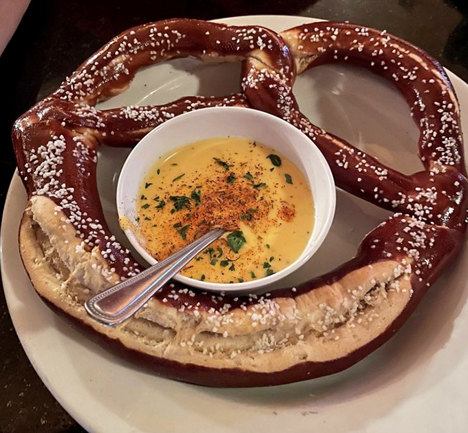 The Bavarian pretzel arrives like an edible work of art, with beer cheese that could make a Wisconsinite weep with joy.