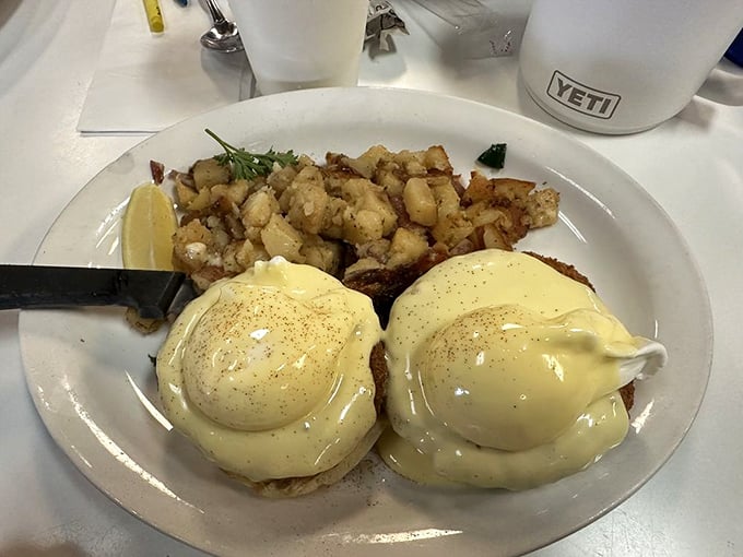 Benedict perfection that would make Eggs Benedict himself proud. Those potatoes deserve their own fan club and membership cards.