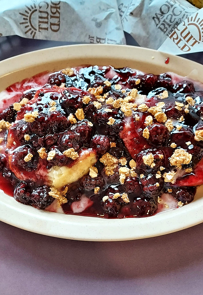 Berry explosion! This blackberry-topped biscuit isn't just breakfast&mdash;it's what your childhood dreams would taste like if they were edible.