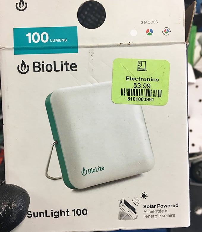 Even brand-new items appear in the bins! This solar-powered light for under $4 proves that patience and persistence can illuminate your wallet and your campsite.