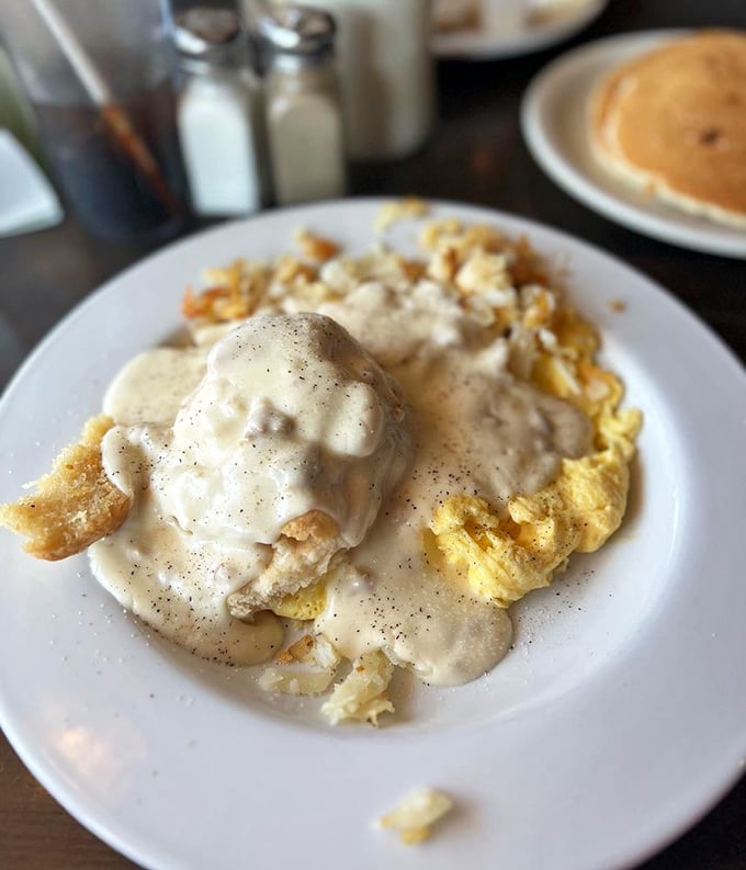 Biscuits and gravy – where Southern comfort food meets Montana appetite. The breakfast equivalent of a warm hug.