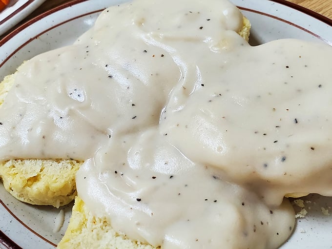 Southern comfort in its purest form. These biscuits swimming in peppery white gravy might just be worth crossing state lines for.