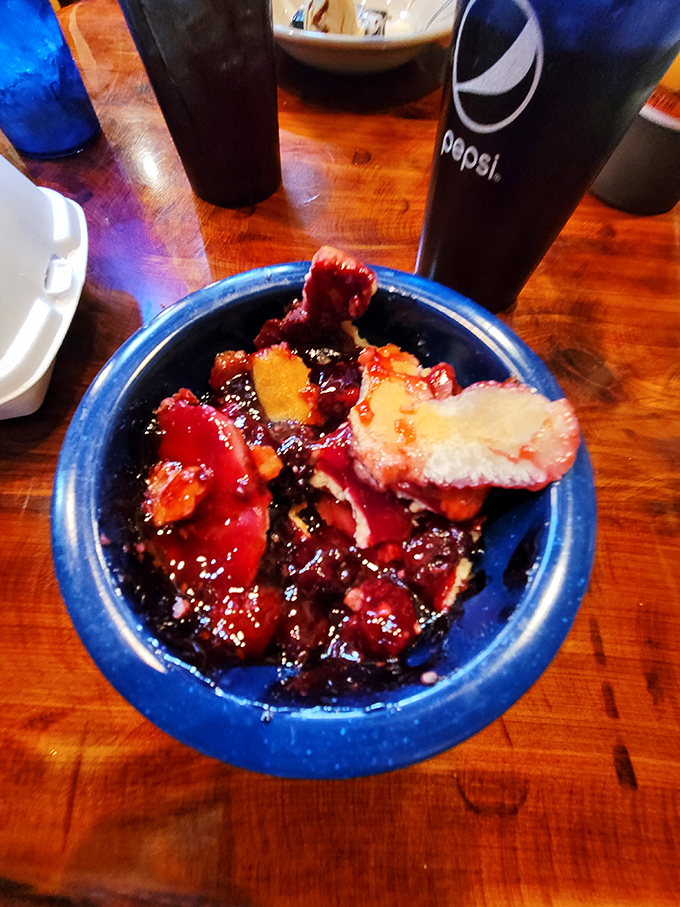 Oh my stars, that's dessert! This vibrant, messy goodness is a sweet, warm fruit cobbler that's the perfect smoky-BBQ chaser.