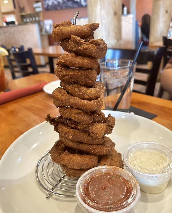 Stacked higher than my expectations, these blue corn onion rings aren't just a side&mdash;they're the main attraction that deserves its own spotlight.