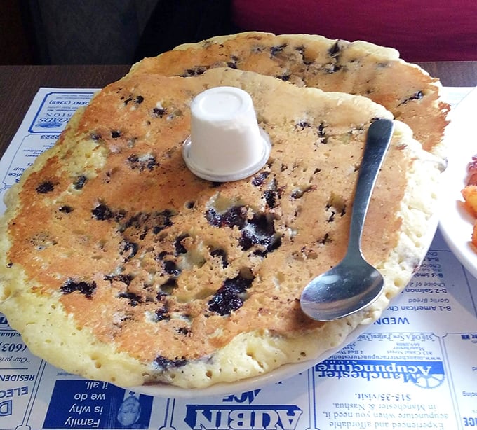 These blueberry pancakes are so massive they deserve their own zip code and weather system.