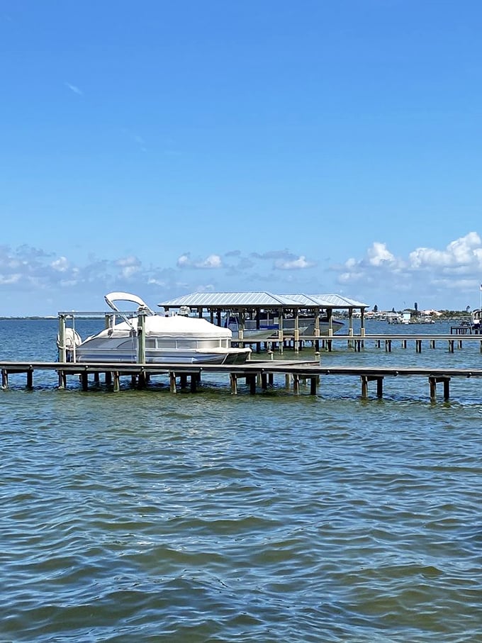 Tranquil waters of the Banana River provide a peaceful counterpoint to Cocoa Beach's ocean waves. Boat docks invite exploration of Florida's diverse waterways.