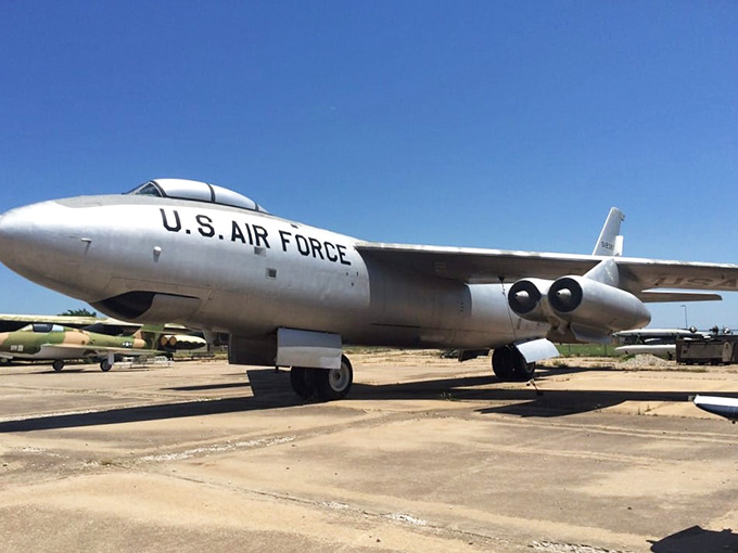 The sleek, silver B-47 Stratojet gleams in the sunlight, its six engines and swept-back wings representing the moment when aviation went from "fast" to "are you kidding me?"