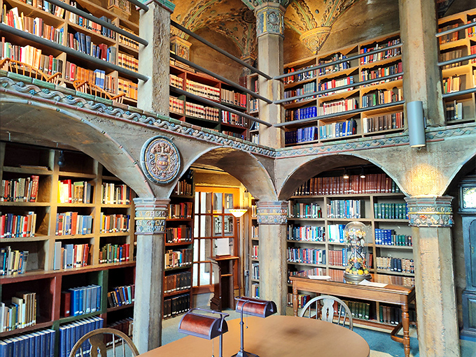 Beauty and brains in perfect harmony. The museum's library combines stunning architectural details with an impressive collection of historical texts and documents.