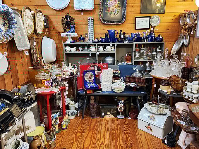 This booth could furnish a small museum. The density of treasures creates that delightful treasure-hunt feeling that keeps collectors coming back.