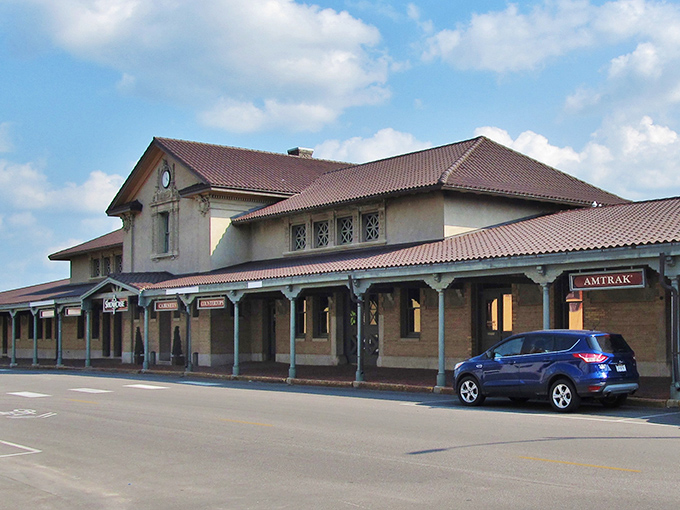The historic Burlington Railway Depot stands as a testament to Hastings' transportation heritage, its Spanish-style roof a surprising architectural flourish in the Nebraska plains.