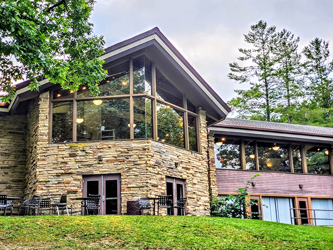 The restaurant's stone and glass design brings the outdoors in, proving good architecture, like good food, feeds the soul. 
