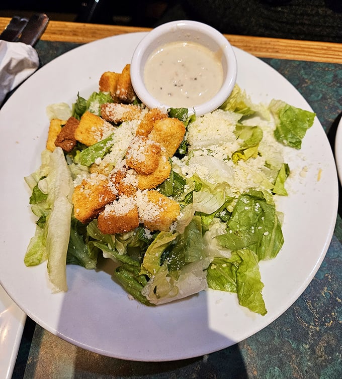 A Caesar salad that doesn't apologize for being healthy&mdash;it's just sitting there, looking smug between bites of barbecue.