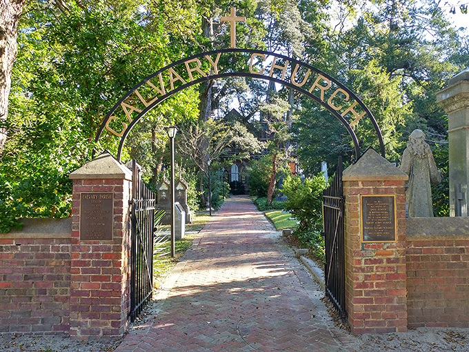 Calvary Episcopal's entrance feels like a portal to another era. The brick pathway practically begs you to slow down and contemplate life's bigger questions.