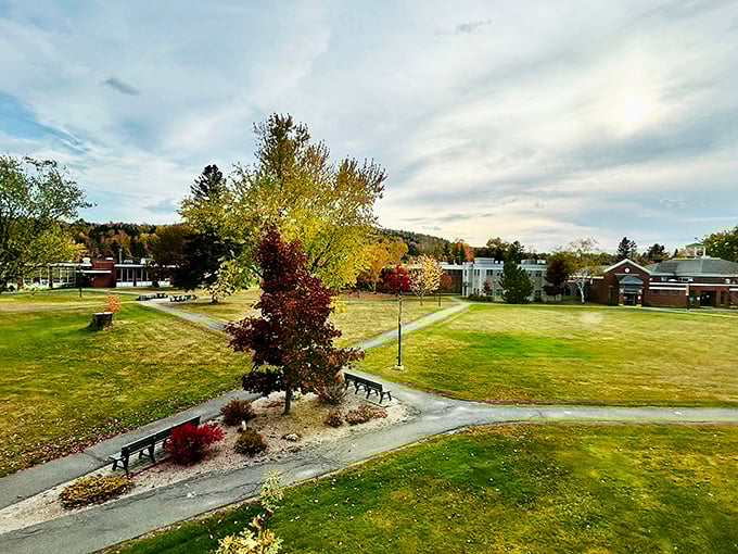 Fall transforms the University of Maine at Fort Kent campus into a painter's palette of reds and golds against the backdrop of Aroostook's rolling hills.