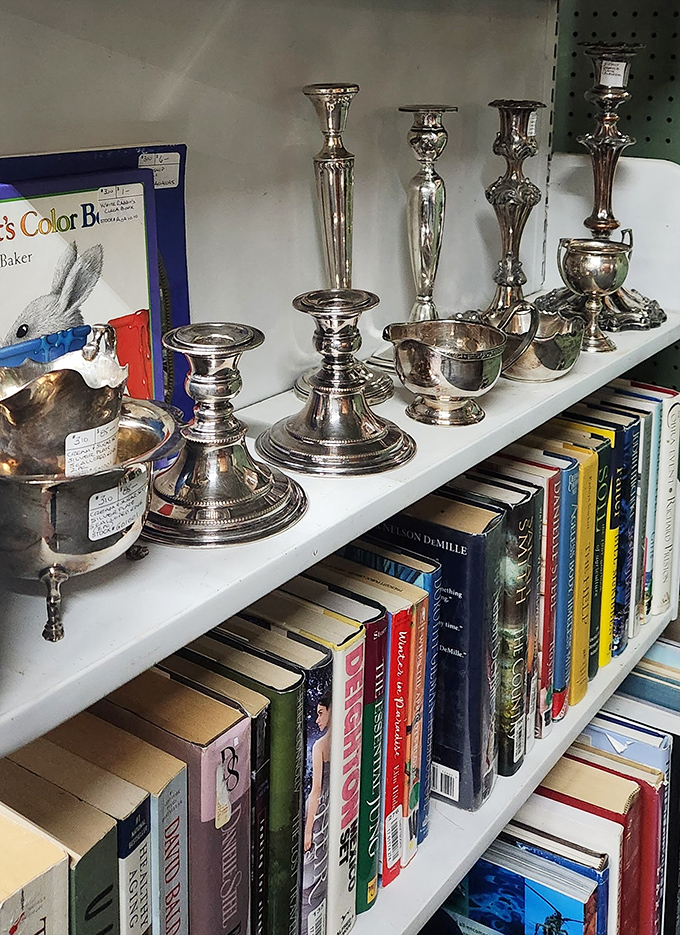 Silver candlesticks that have probably illuminated more romantic dinners than a fancy restaurant's entire history.