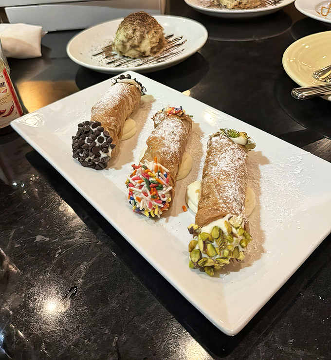 Not just dessert, but a religious experience: cannoli with various toppings that would make any Sicilian grandmother nod in approval.