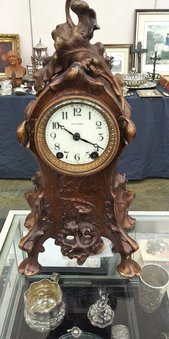 This ornate wooden clock doesn't just tell time—it tells stories. Imagine the homes it's watched over through the decades.