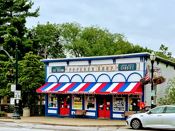 The Popcorn Shop's red, white, and blue awning isn't just patriotic&mdash;it's a beacon for those seeking sweet treats and a dose of nostalgia.