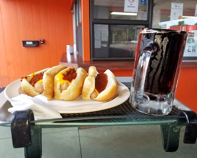 Three perfectly dressed hot dogs with that signature chili sauce and diced onions&mdash;comfort food that transcends trends and fads.