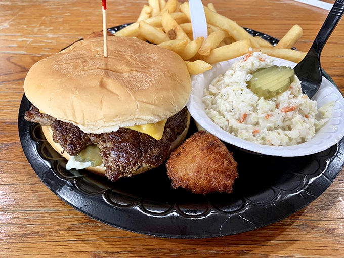 The classic barbecue burger plate comes with all the fixings &ndash; proof that Maurice's knows how to satisfy even when you're not in a pulled pork mood.