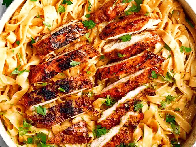 Blackened chicken over fettuccine alfredo &ndash; proof that Annabelle's isn't just a one-trick pony in a sea of seafood-only establishments.