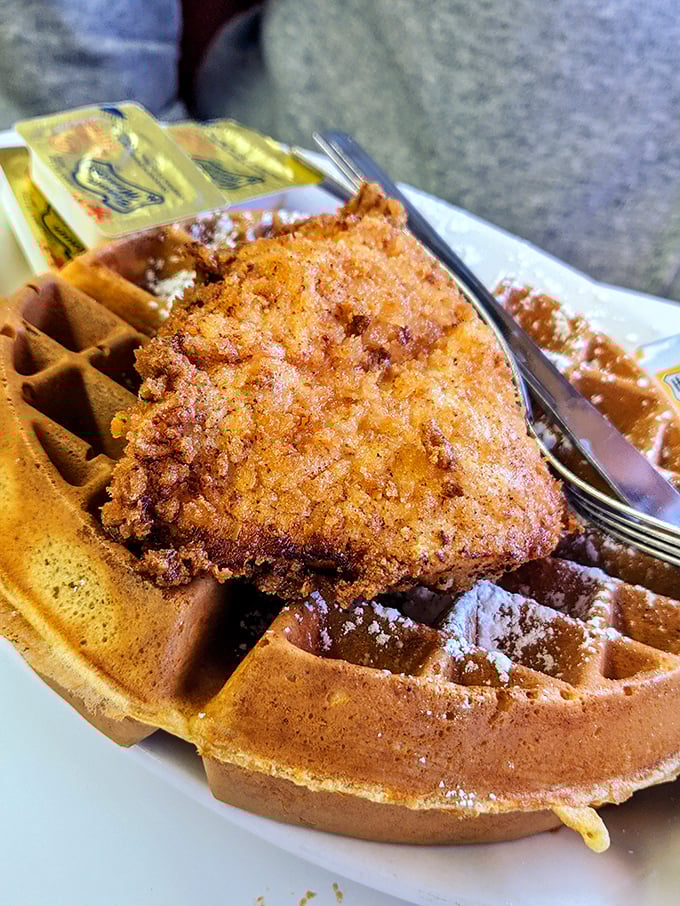 Chicken and waffles: the food equivalent of jazz, where two completely different traditions come together to create something so right it makes you question all other breakfast choices.