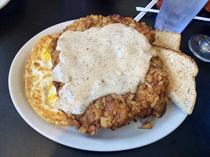 Chicken fried steak smothered in that legendary gravy &ndash; this is why elastic waistbands were invented, folks.