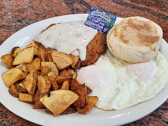 Morning salvation arrives in the form of eggs, home fries, and chicken fried steak smothered in gravy &ndash; the breakfast equivalent of winning the lottery before 9am.