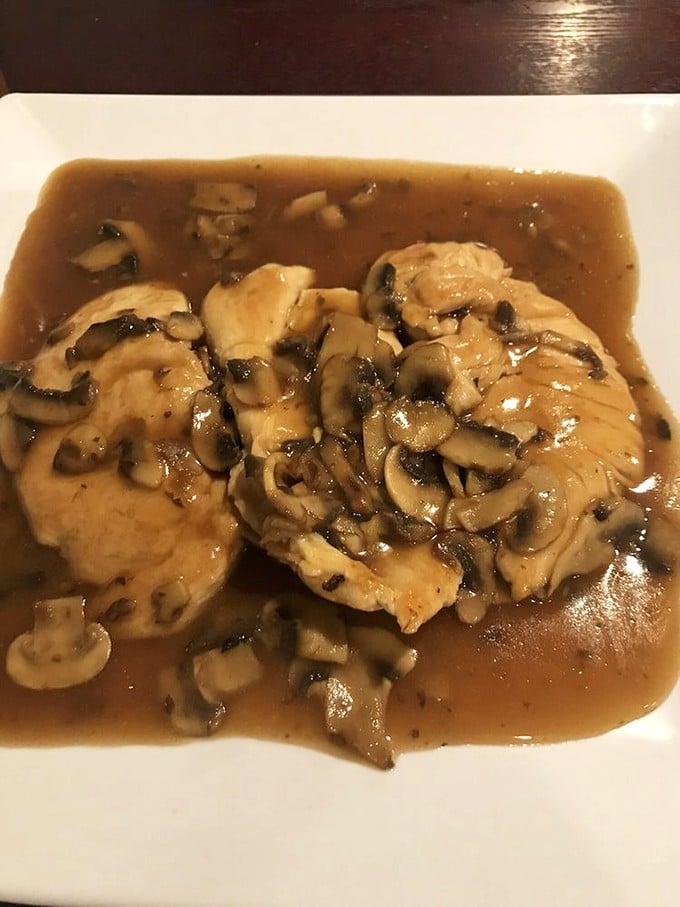 Chicken Marsala that's swimming in mushroom glory. The sauce alone deserves its own fan club and possibly a small shrine.